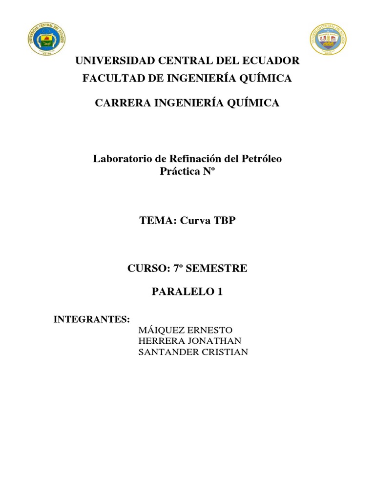 Curva TBP Informe | PDF | Destilación | Petróleo