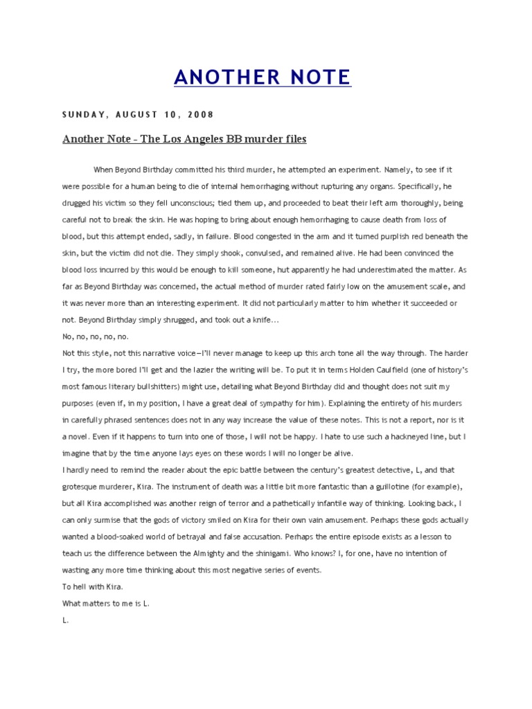 Another Note LA BB Murder Case | PDF | Murder | Crime Thriller