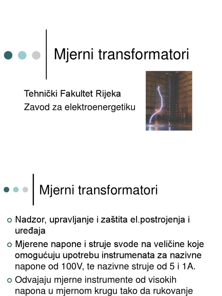 Mjerni Transformatori: Tehnički Fakultet Rijeka Zavod Za Elektroenergetiku | PDF