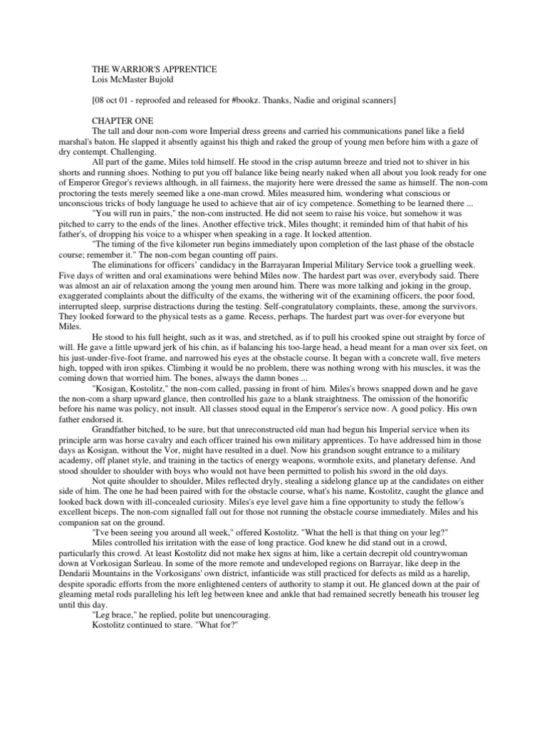 Bujold Lois M Miles Vorkosigan 01 The Warriors Apprentice | PDF