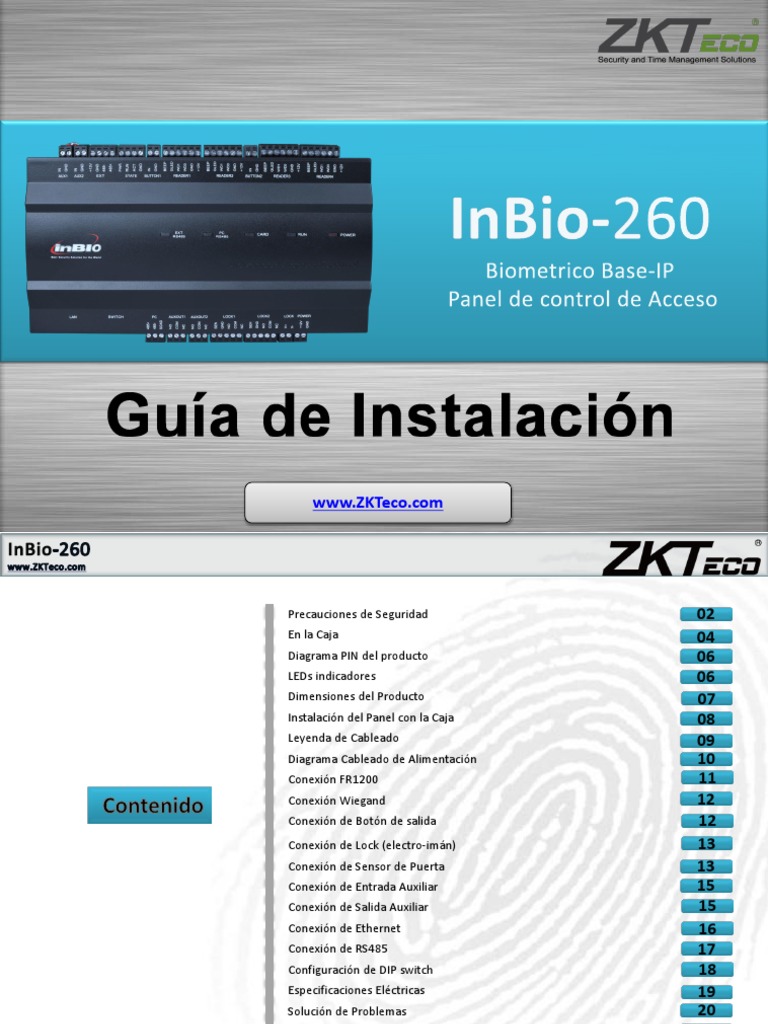 M ZK INBIO Inbio260 - Installation - Guide ZKTECO PDF | PDF | Dirección ...