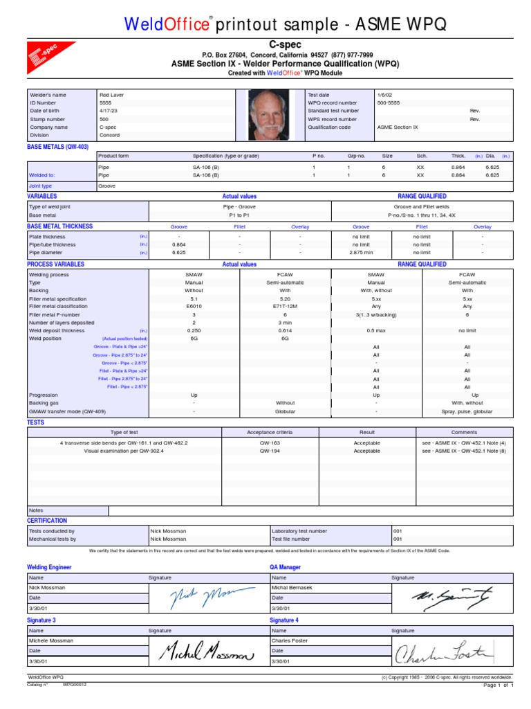 WPQ Sample Printout | Pipe (Fluid Conveyance) | Welding