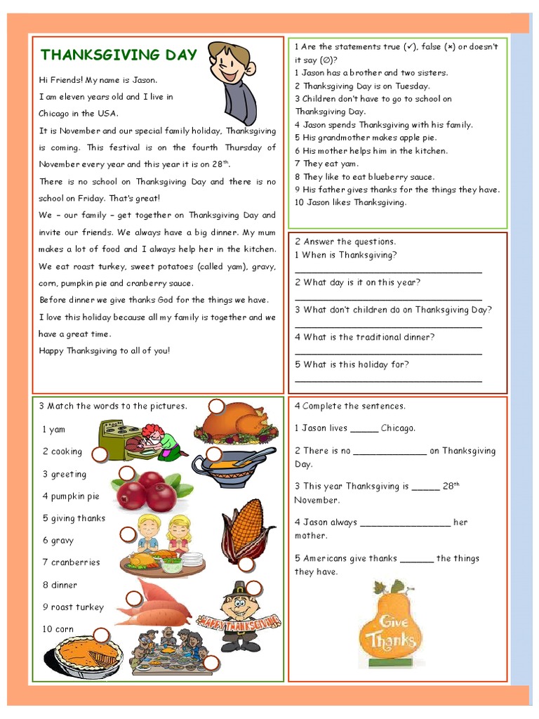 Thanksgiving Day Reading Comprehension Exercises | PDF | Sweet Potato ...