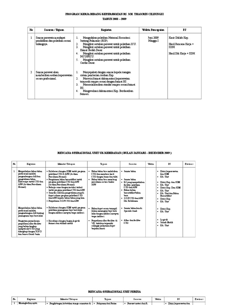 Program Kerja Bidang Keperawatan RS | PDF