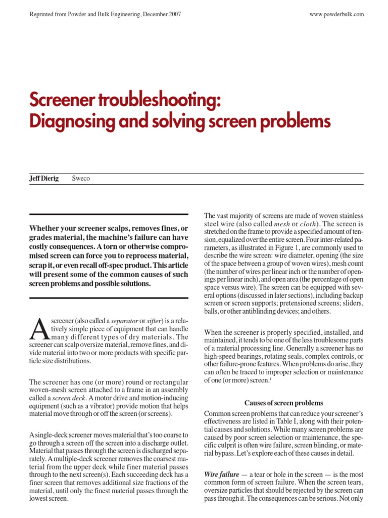 Screener Troubleshooting: Diagnosing and Solving Screen Problems | PDF ...