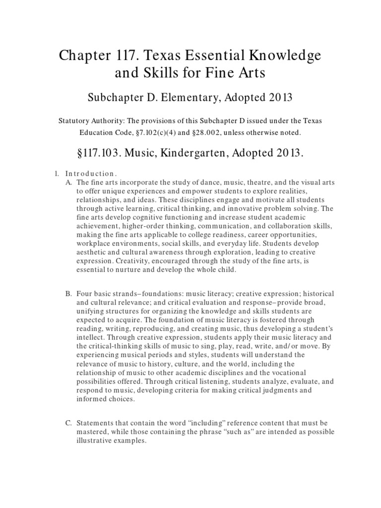 Chapter 117. Texas Essential Knowledge and Skills For Fine Arts ...