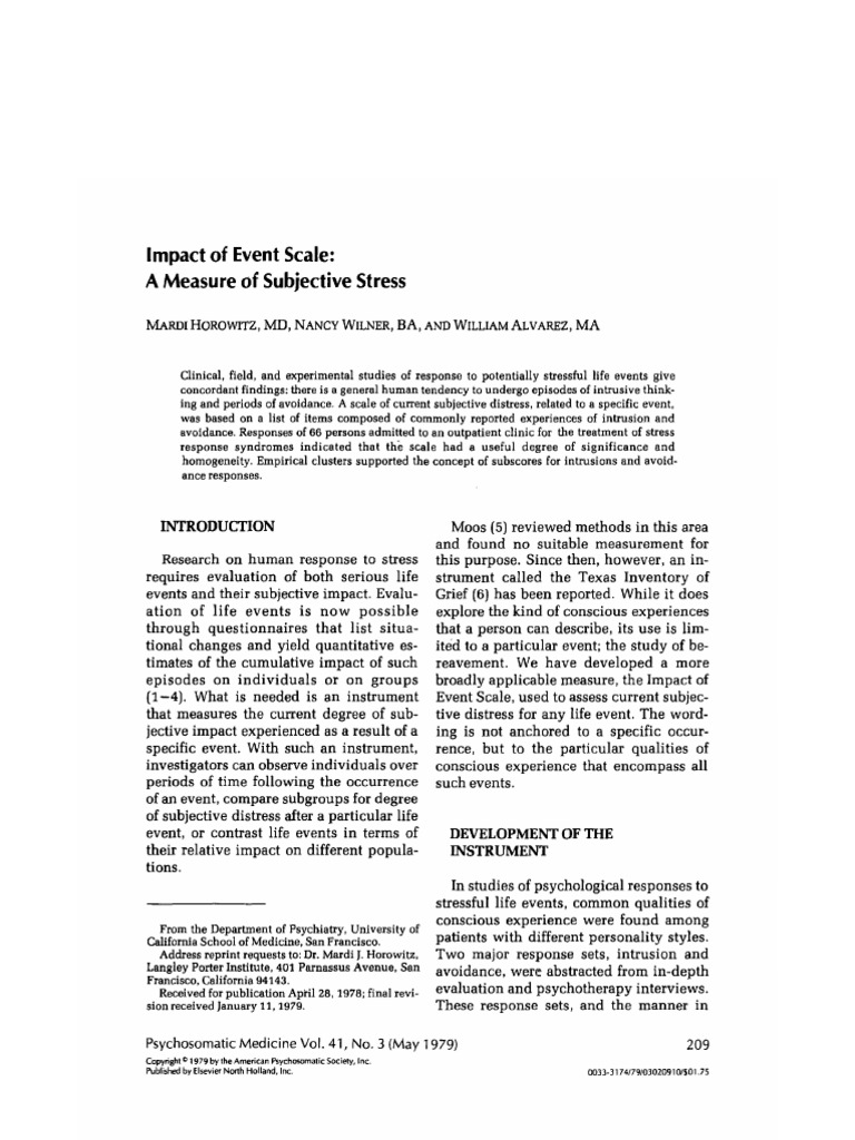 Horowitz Event Scales | PDF | Stress (Biology) | Psychological Trauma