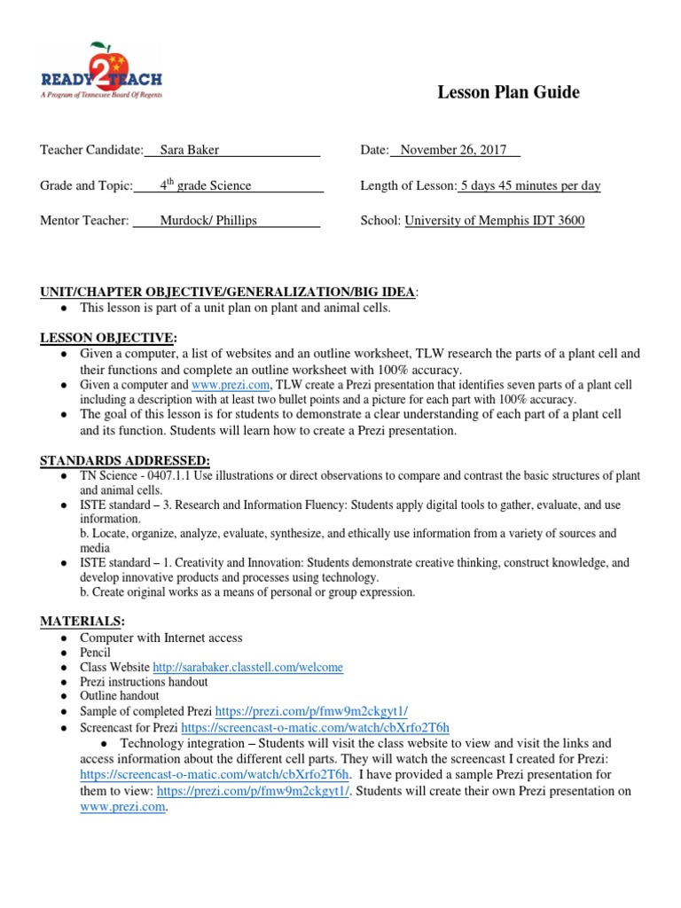 Lesson Plan Guide: Unit/Chapter Objective/Generalization/Big Idea ...