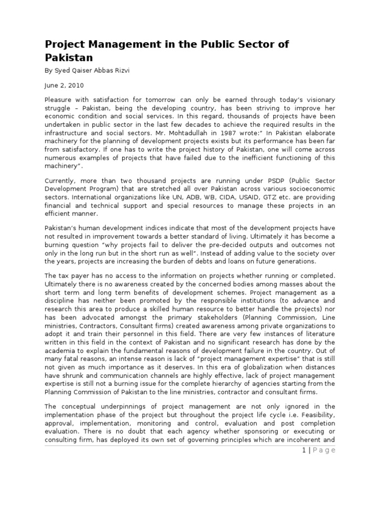 Project Management in Public Sector of Pakistan | PDF | Project ...
