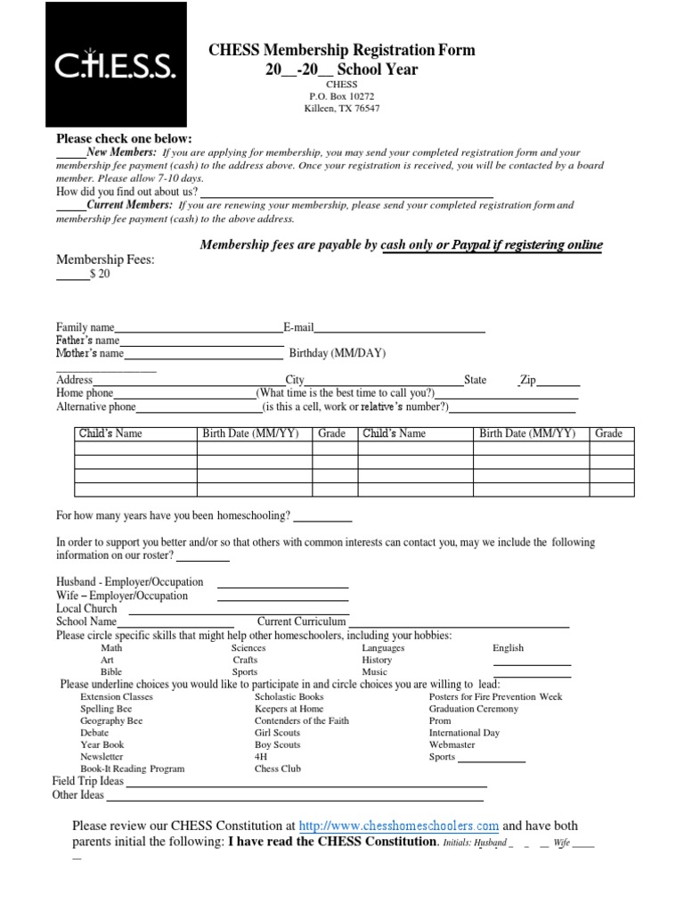 Chess Reg Forms Most Current | PDF | Eternal Life (Christianity ...