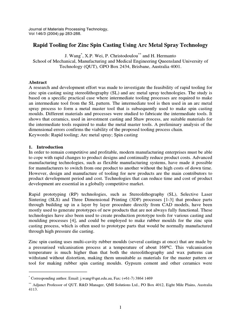 Rapid Tooling Spin Casting PDF | PDF | Casting (Metalworking) | Ceramics