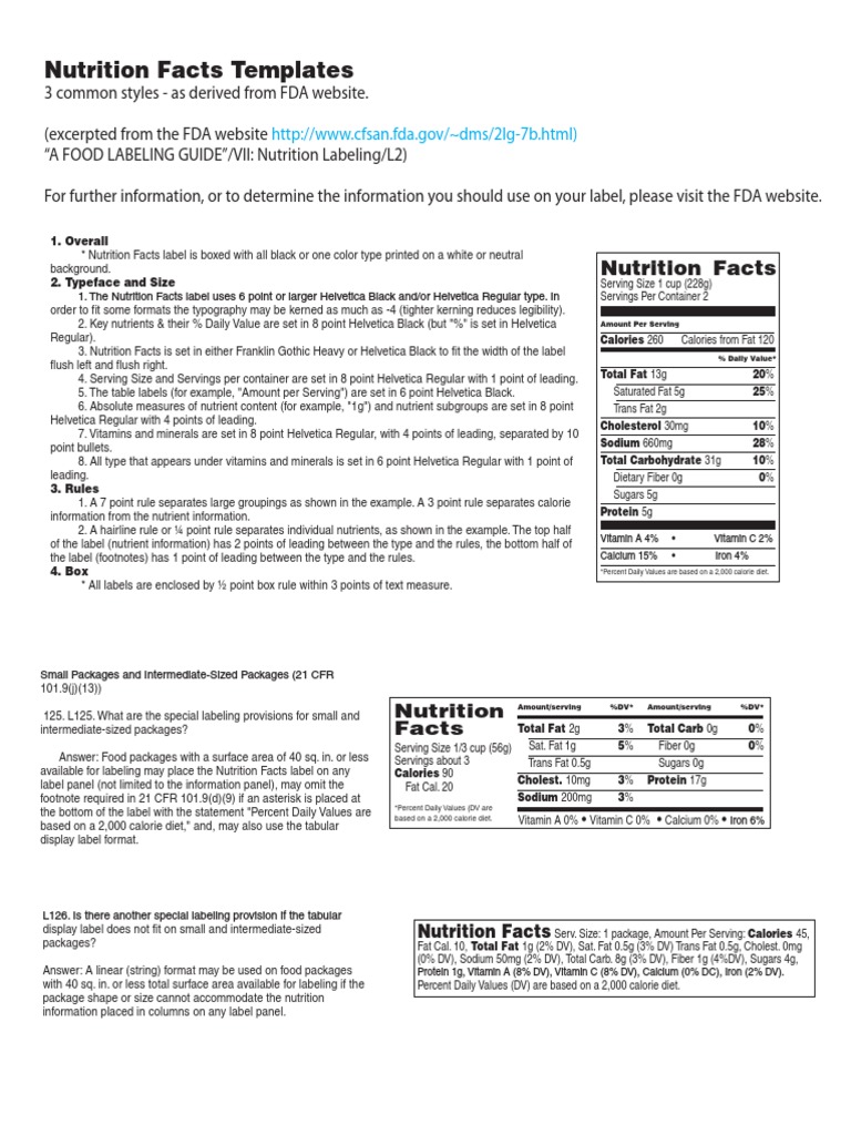 Nutritional Facts Template | PDF | Nutrition Facts Label | Nutrition