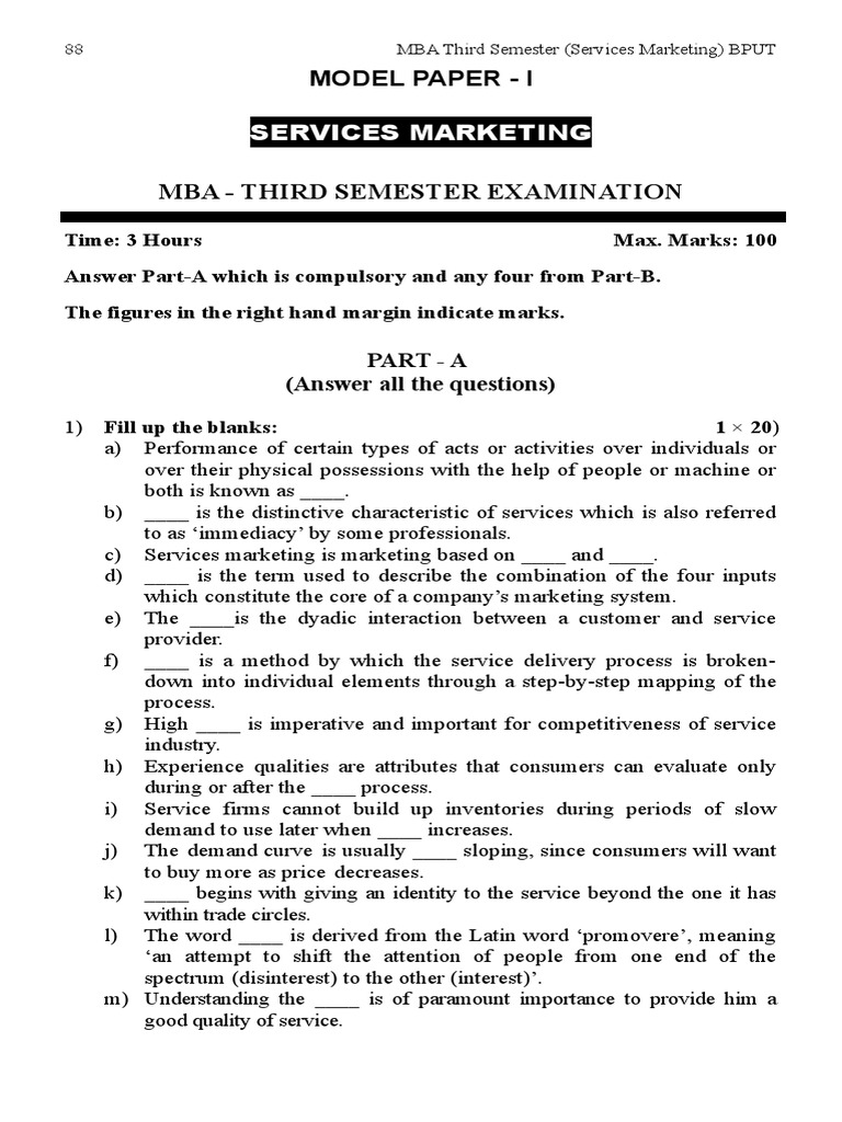 BPUT Model Papers For Services Marketing | PDF | Customer Relationship ...