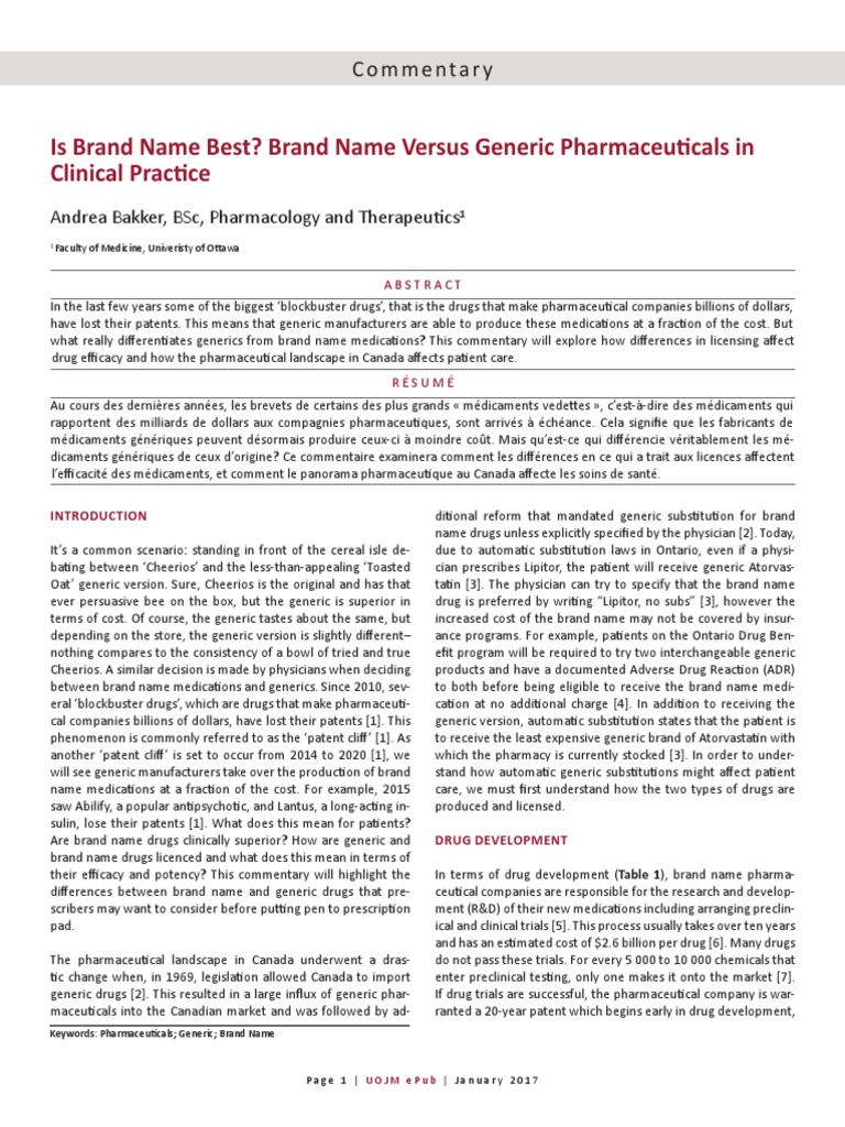 Brand Names Vs Generic PDF | PDF | Generic Drug | Pharmaceutical Drug