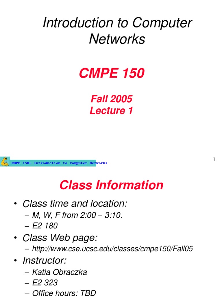 Introduction To Computer Networks: CMPE 150 | PDF | Internet Protocols ...