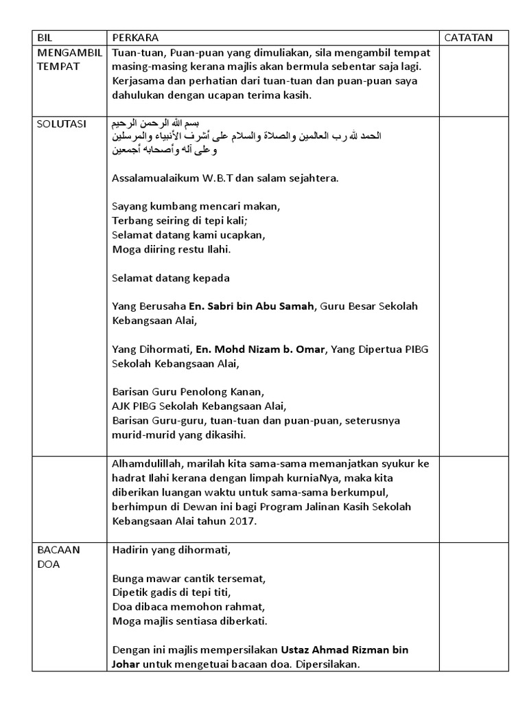 Teks Program Jalinan Kasih | PDF