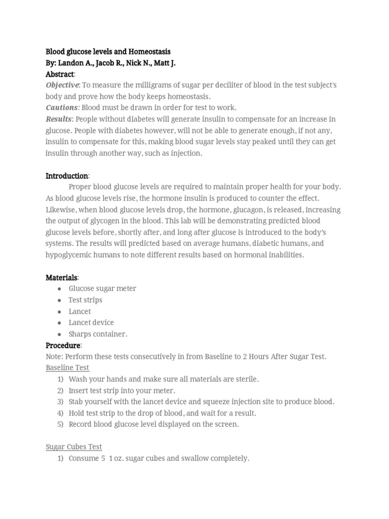 Lab Report Blood Sugar | PDF | Medical Tests | Biochemistry