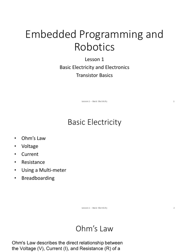 Embedded Programming and Robotics: Lesson 1 Basic Electricity and ...
