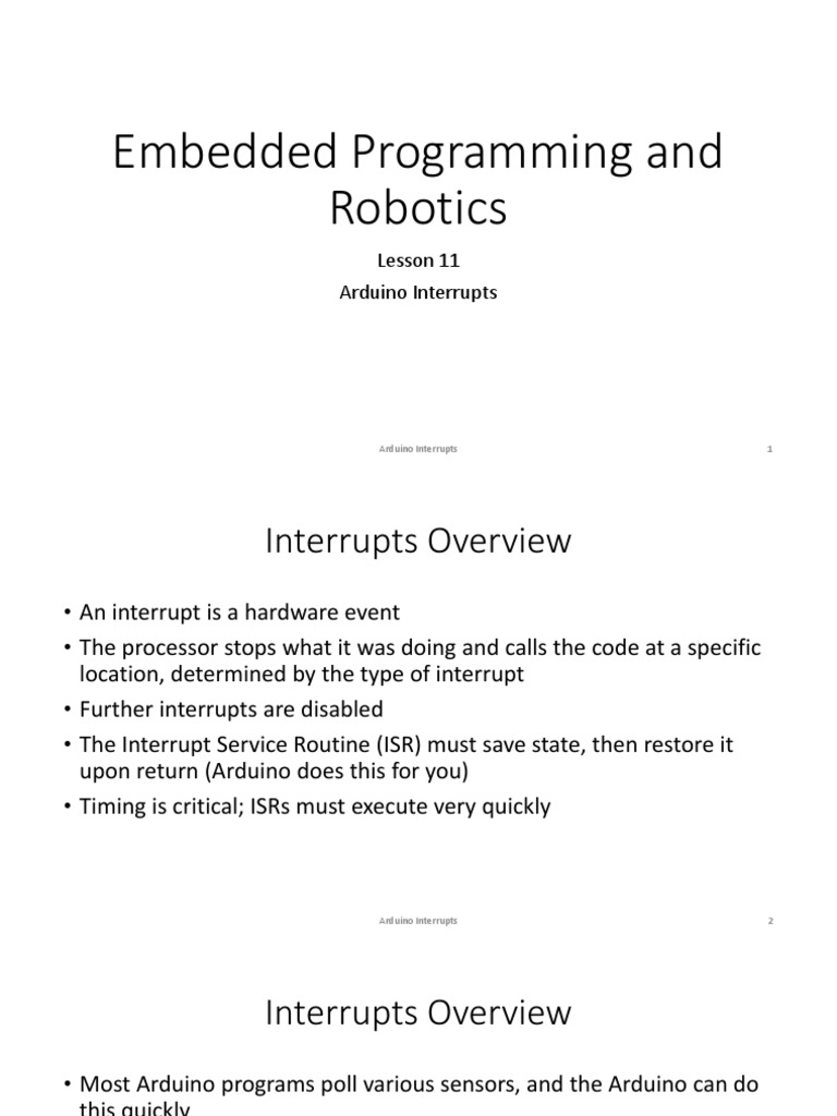 Embedded Programming And Robotics Lesson 11 Arduino Interrupts Pdf Subroutine Arduino