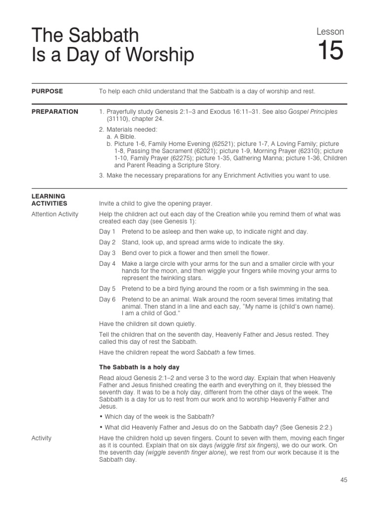 The Sabbath Is A Day of Worship: Lesson | PDF | Sabbath In Christianity ...