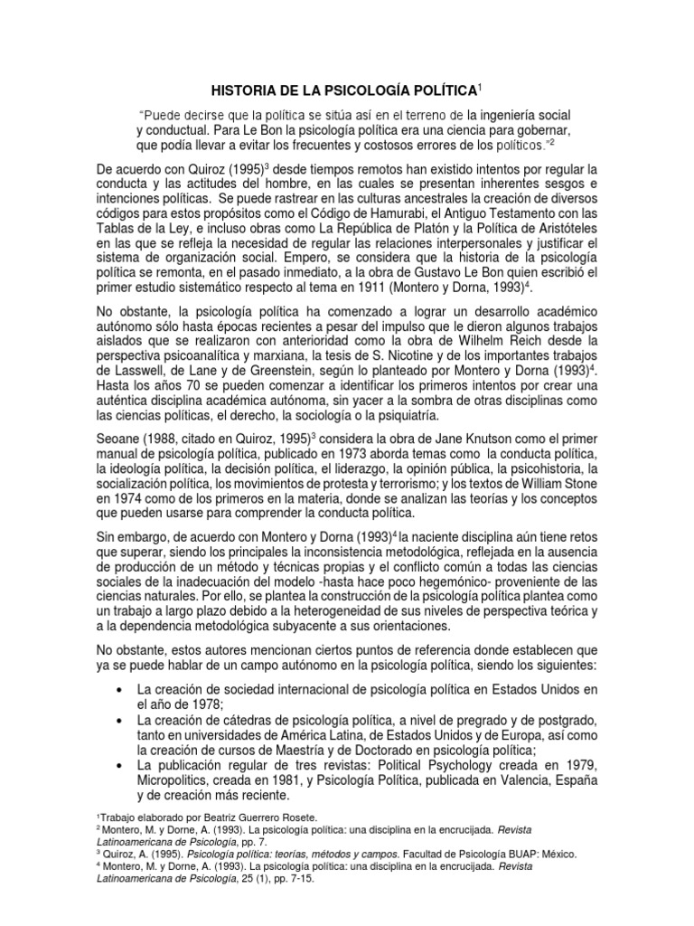 Historia de La Psicología Política | PDF | Sicología | Science
