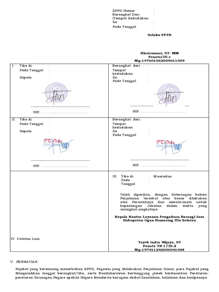 Lembar Belakang SPPD | PDF