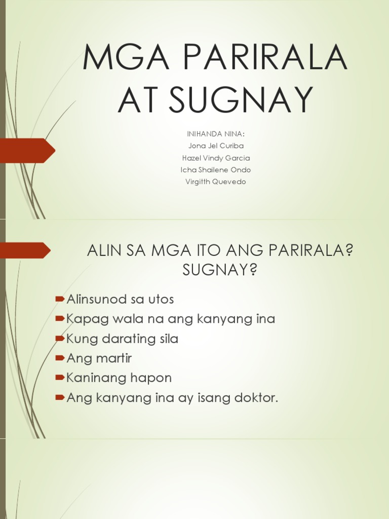 Parirala, Sugnay at Pagsusuri..