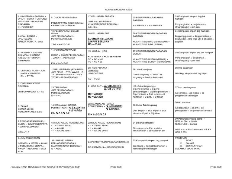 Rumus Ekonomi 1 | PDF