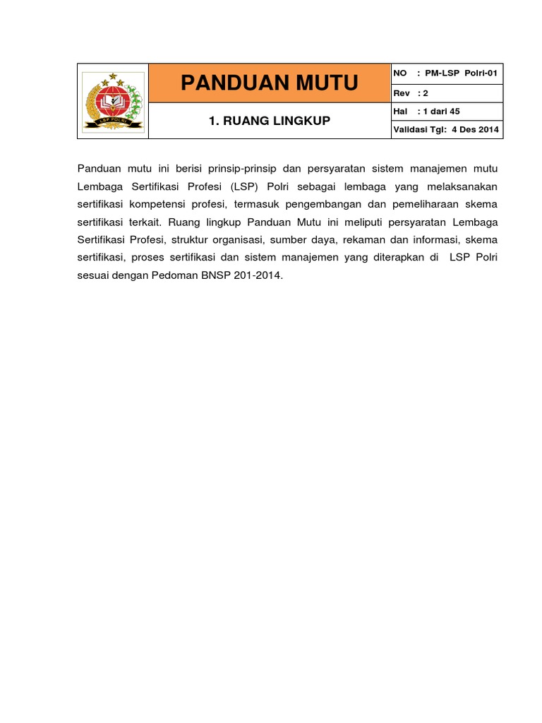 Panduan Mutu BNSP | PDF
