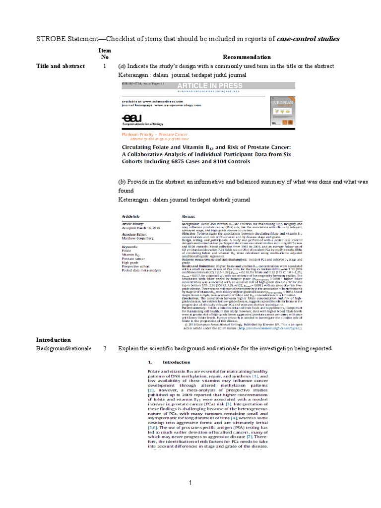 STROBE Statement-Checklist of Items That Should Be Included in Reports ...