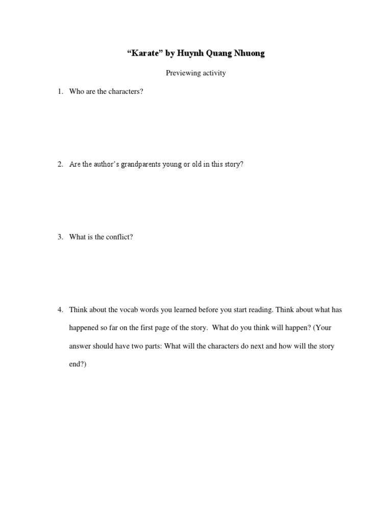 Karate Previewing Worksheet | PDF