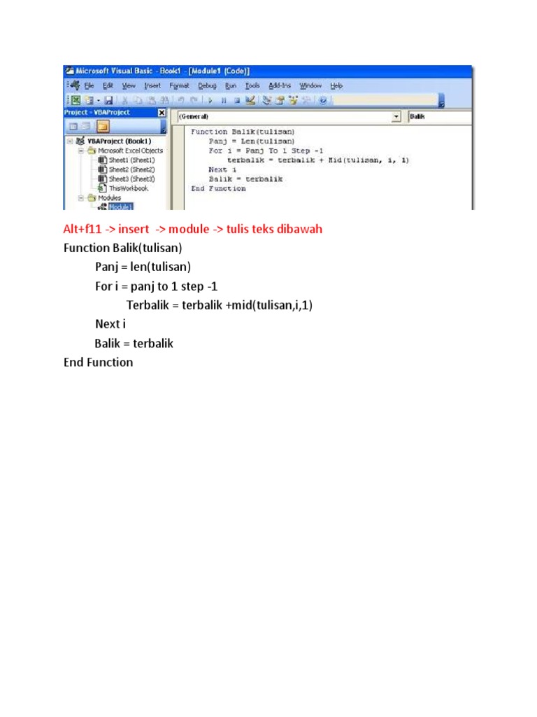 Alt+f11 - Insert - Module - Tulis Teks Dibawah | PDF