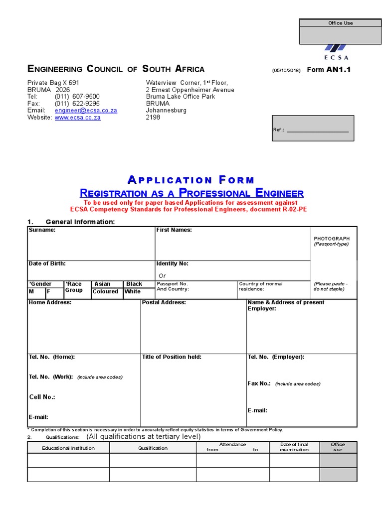 ECSA Application Form | Banks | Competence (Human Resources)