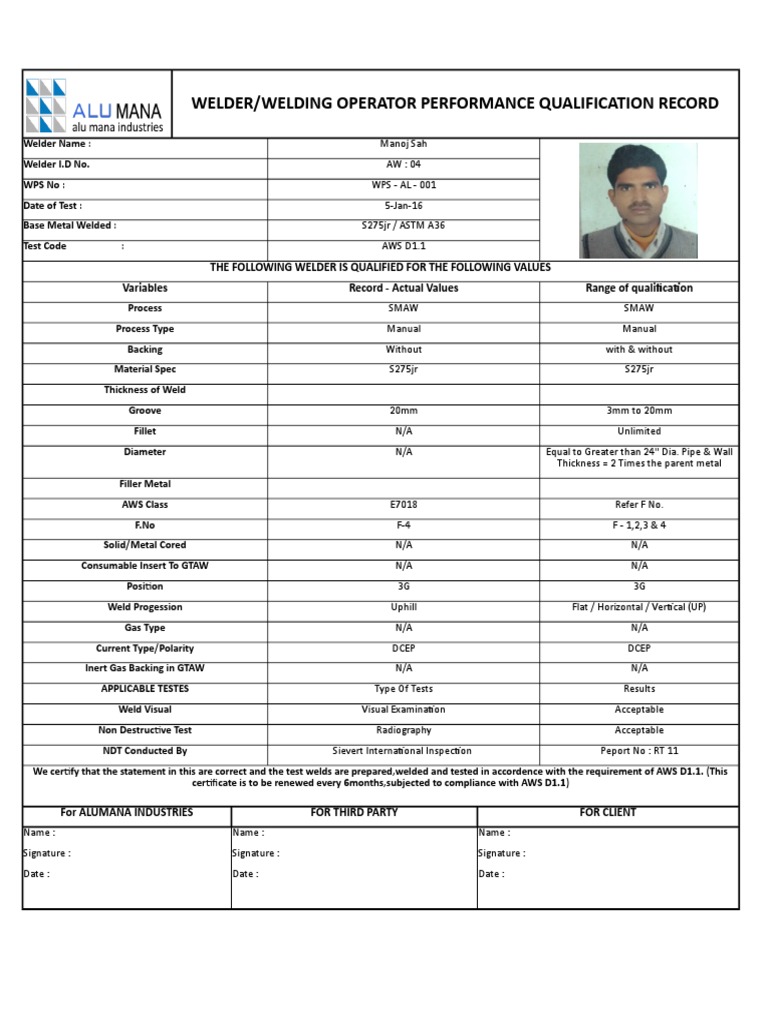 Alumana Welder ID | PDF | Welding | Construction