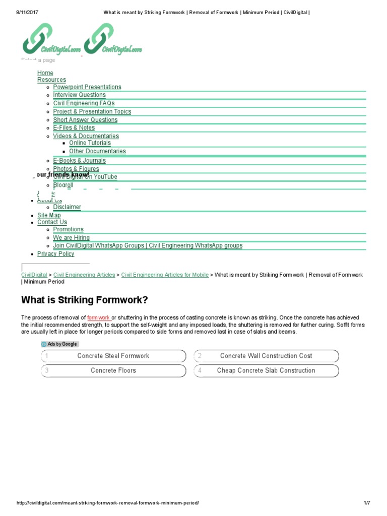 What is Meant by Striking Formwork _ Removal of Formwork _ Minimum ...