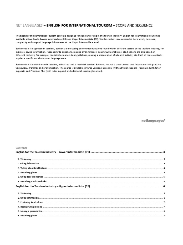 English For International Tourism - OUTLINE | PDF | English Language | Verb