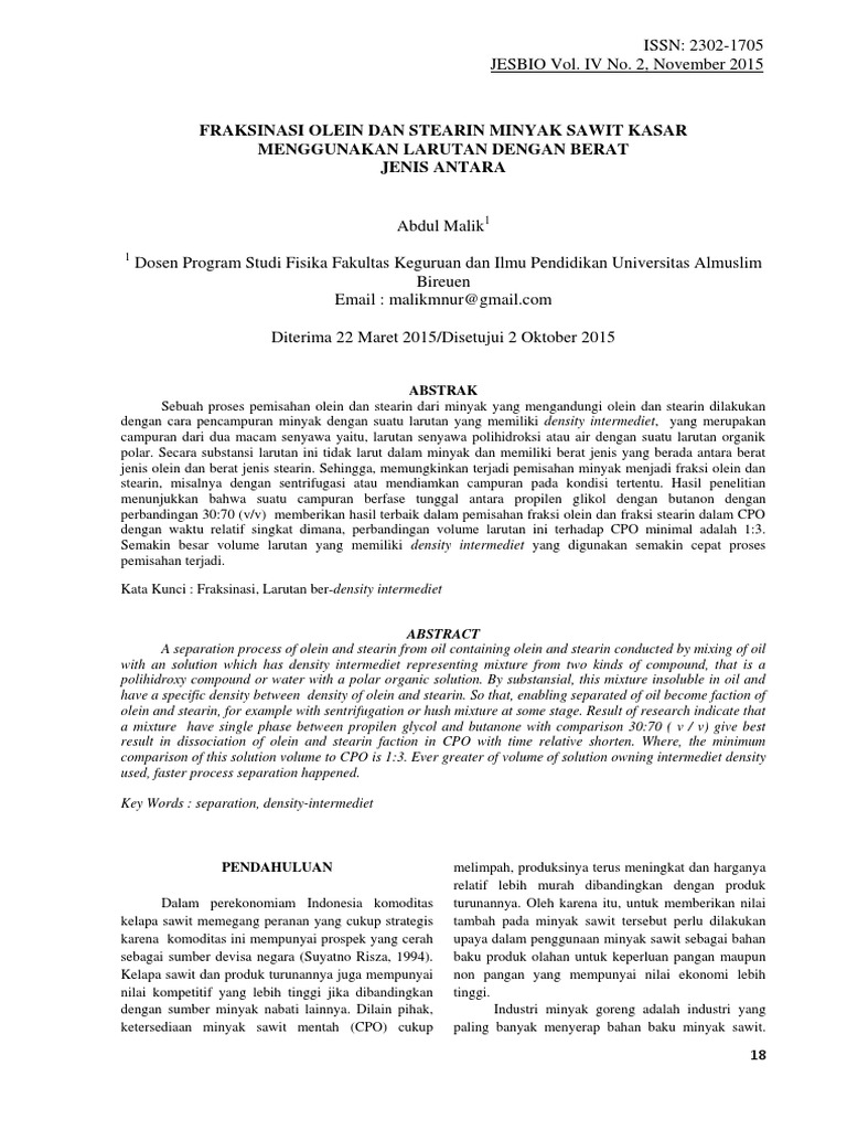 ID Fraksinasi Olein Dan Stearin Minyak Sawi | PDF