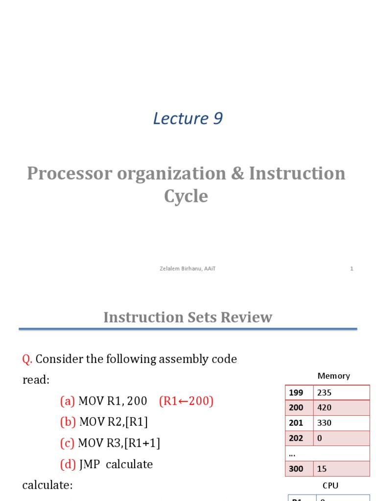 Lecture9-Processor Organization & Instruction Cycle | PDF | Central Processing Unit | Assembly ...