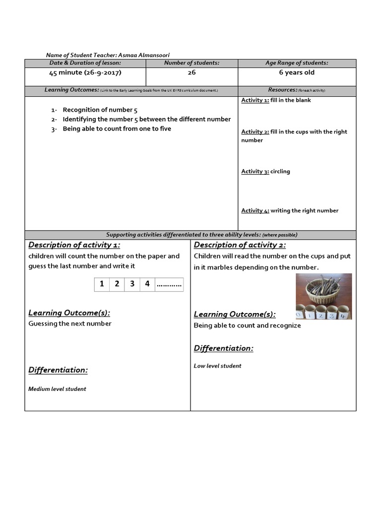 Number 5 Lesson Plan | PDF | Teaching | Teachers