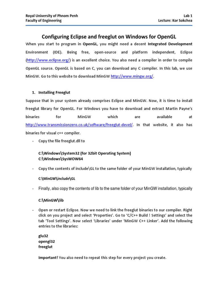 Configuring Eclipse and Freeglut On Windows For Opengl | Download Free PDF | Eclipse (Software ...