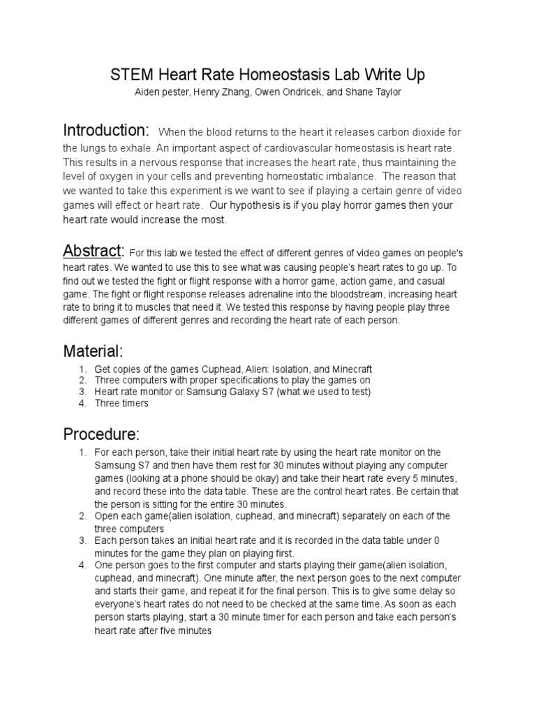 STEM Heart Rate Lab Write-Up - Odt | PDF | Heart Rate | Homeostasis