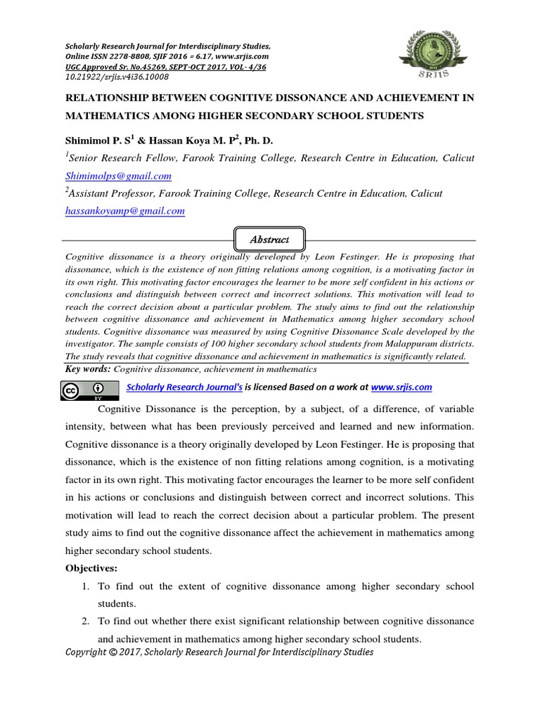 Relationship Between Cognitive Dissonance and Achievement in ...