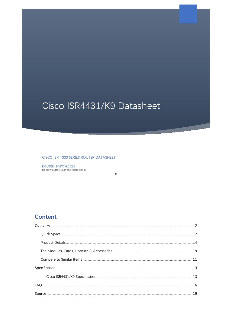 Cisco ISR4431/K9 Datasheet | PDF | Networks | Computer Engineering