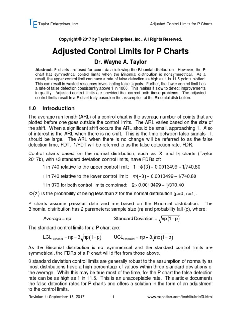 Technical Brief - Adjusted Control Limits For P Charts | PDF | Poisson ...