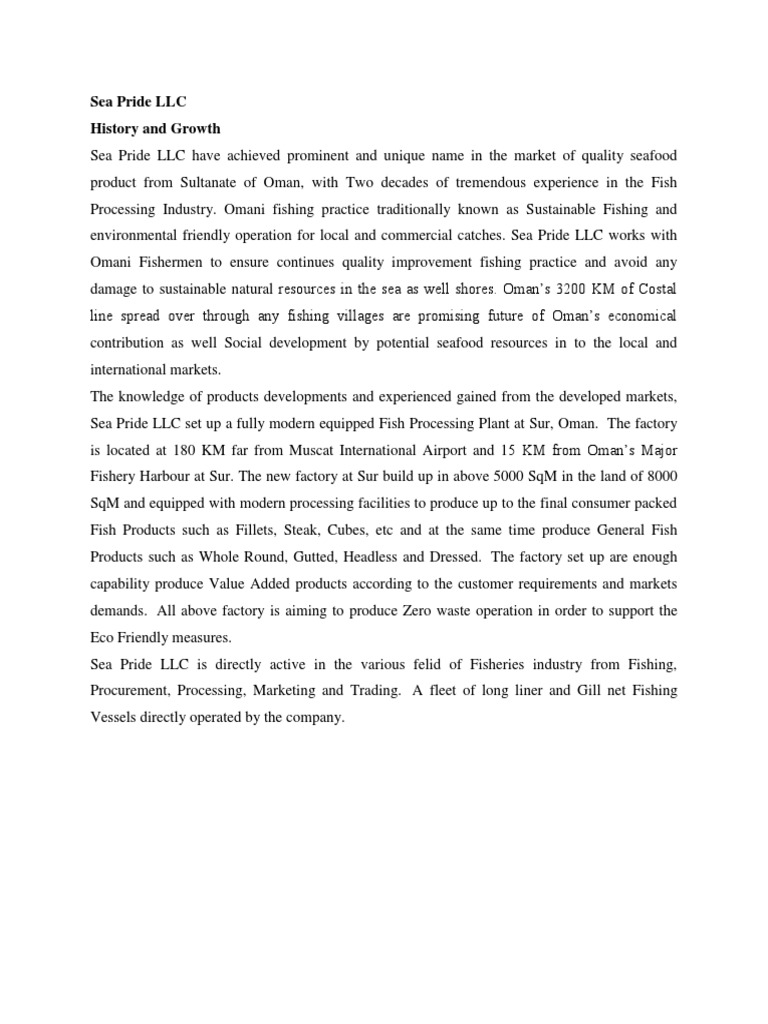 Sea Pride LLC: Oman's Leader in Sustainable Seafood | PDF | Oman ...