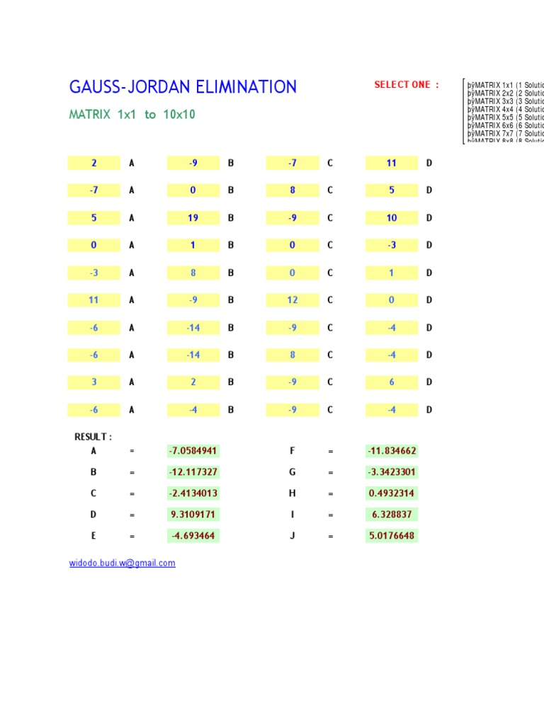 Gauss-Jordan Elimination For Matrix 1x1 To 10x10 | PDF | Mathematical ...