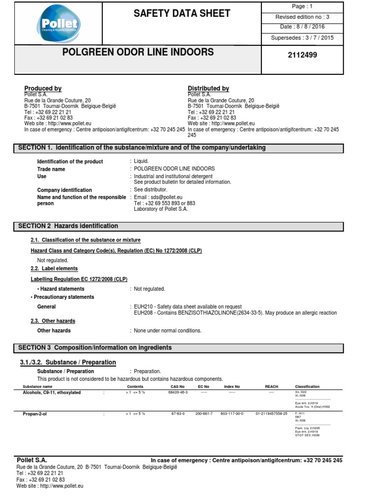 Polgreen Odor Line Indoors en | PDF | Chemistry | Safety