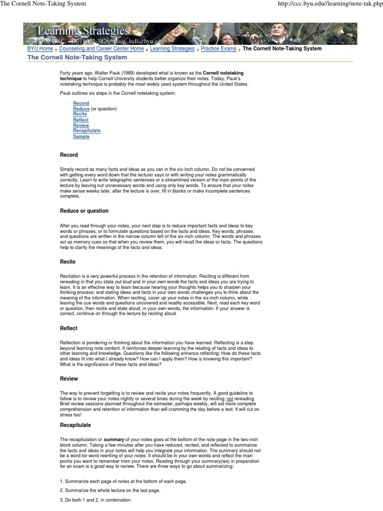 Overview of the Cornell Note-Taking System | PDF | Teaching ...