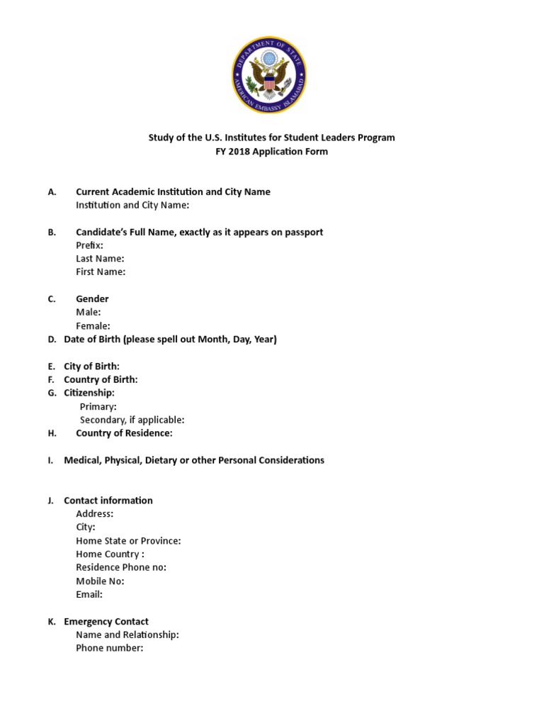 SUSI Application Form for Student Leaders | PDF | Sibling | Essays