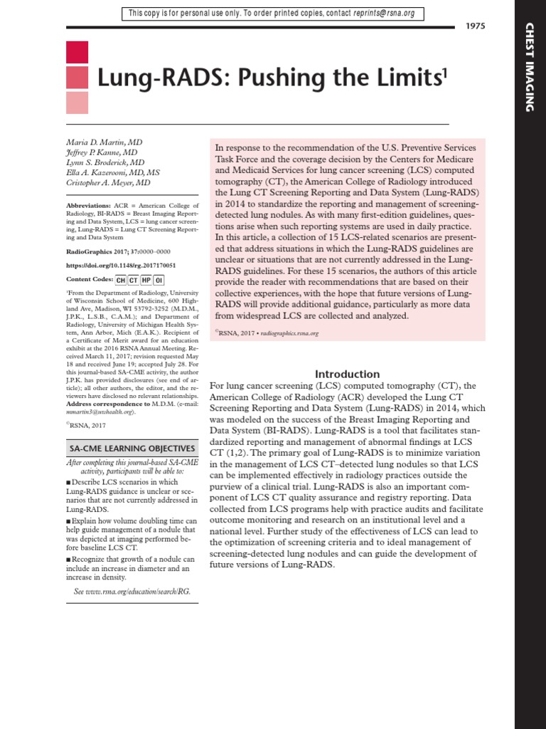 Lung-RADS | Ct Scan | Lung Cancer